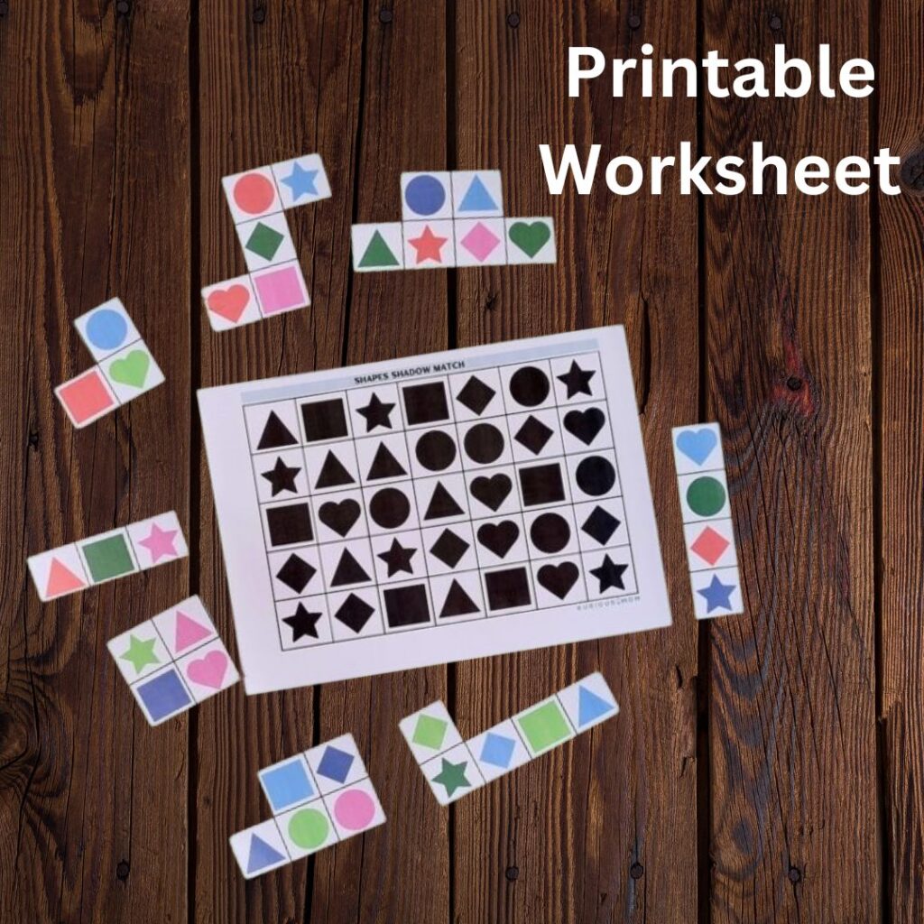 Shapes shadow match puzzle printable worksheet - KuriousMom Shop