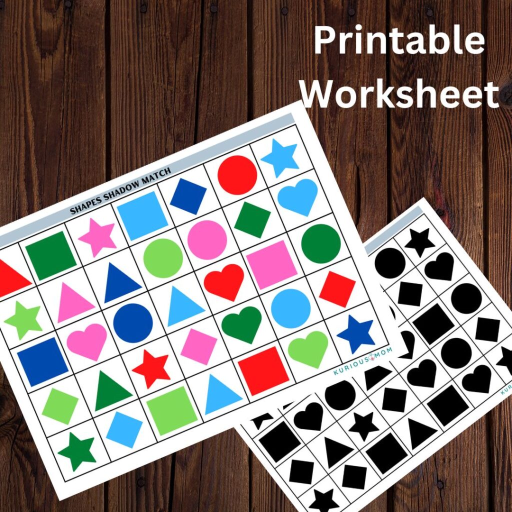 Shapes shadow match puzzle printable worksheet - KuriousMom Shop