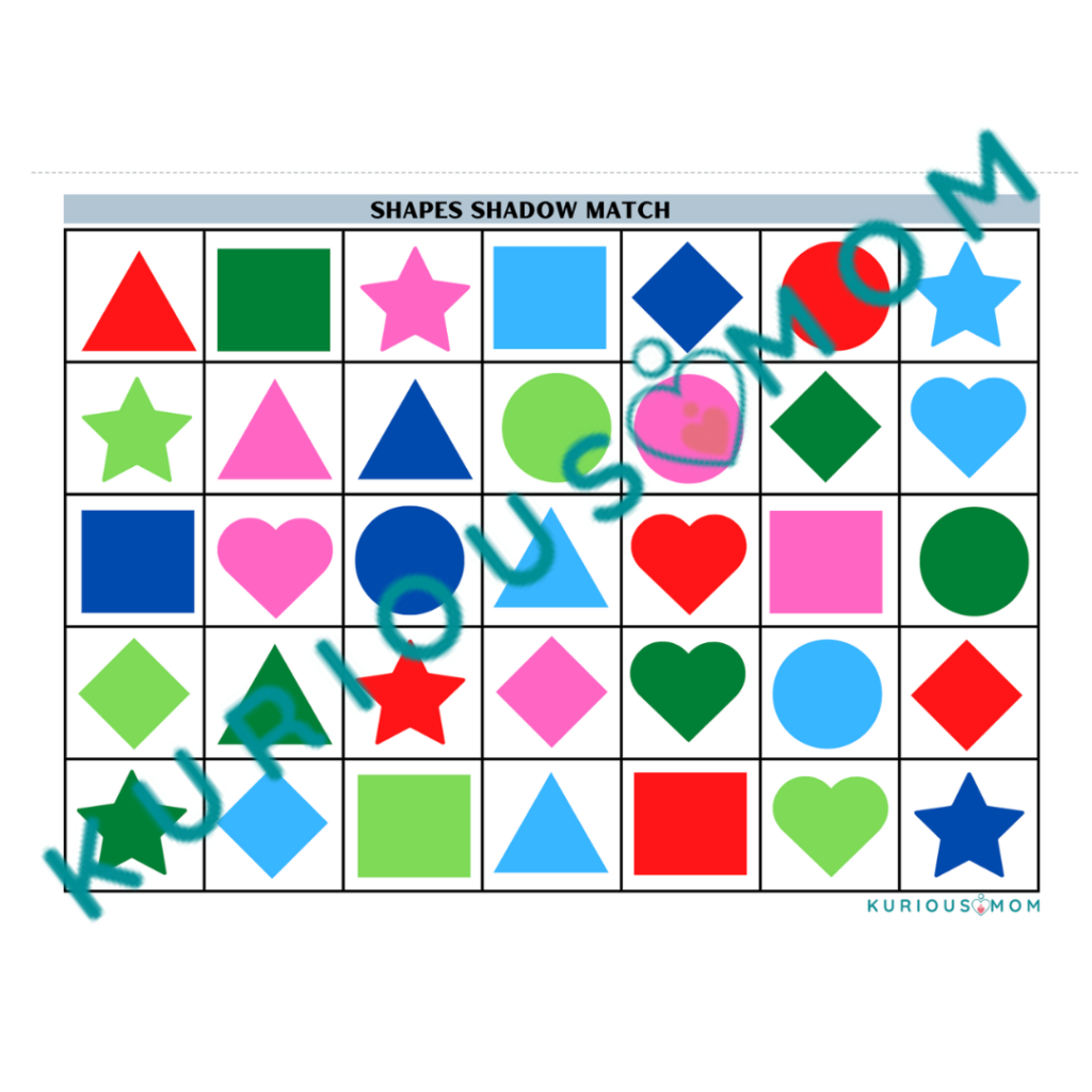 Shapes shadow match puzzle printable worksheet - KuriousMom Shop