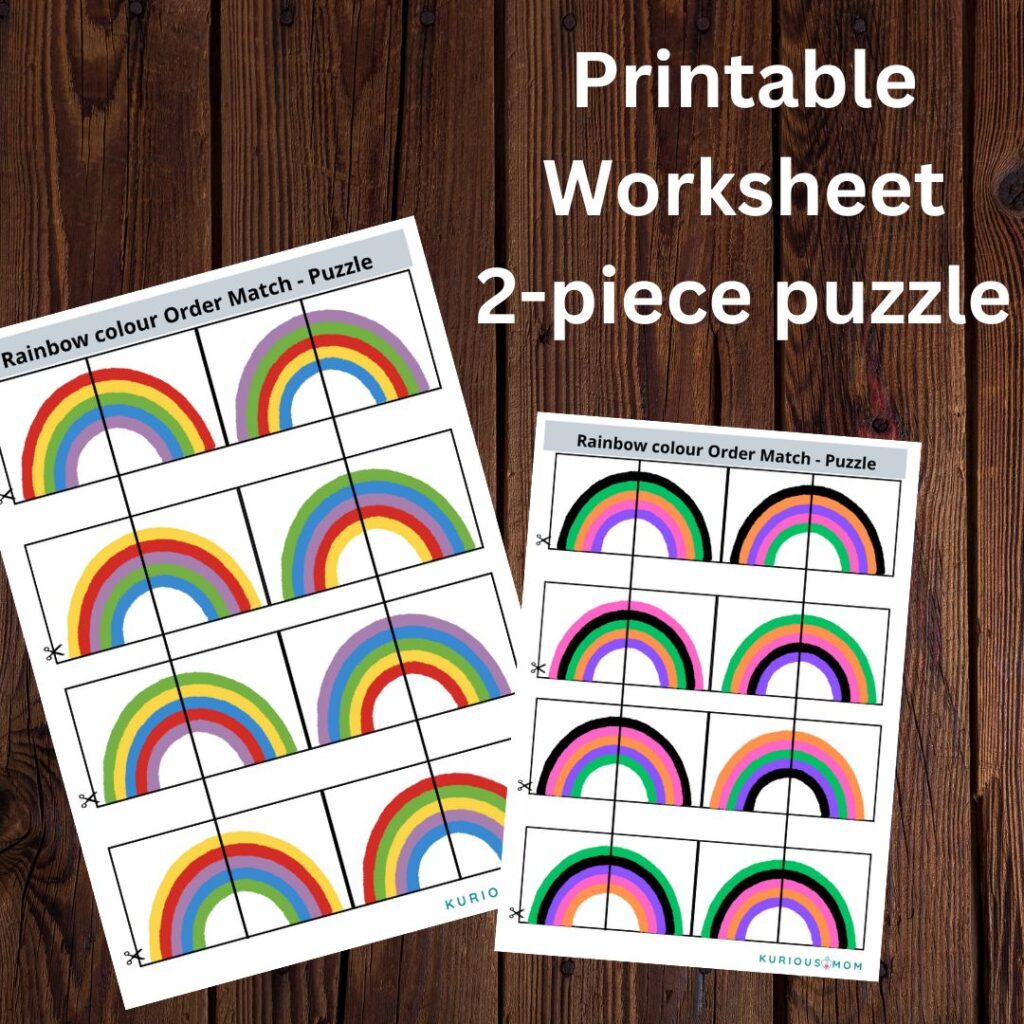 Rainbow 2 piece puzzle printable worksheet - KuriousMom Shop