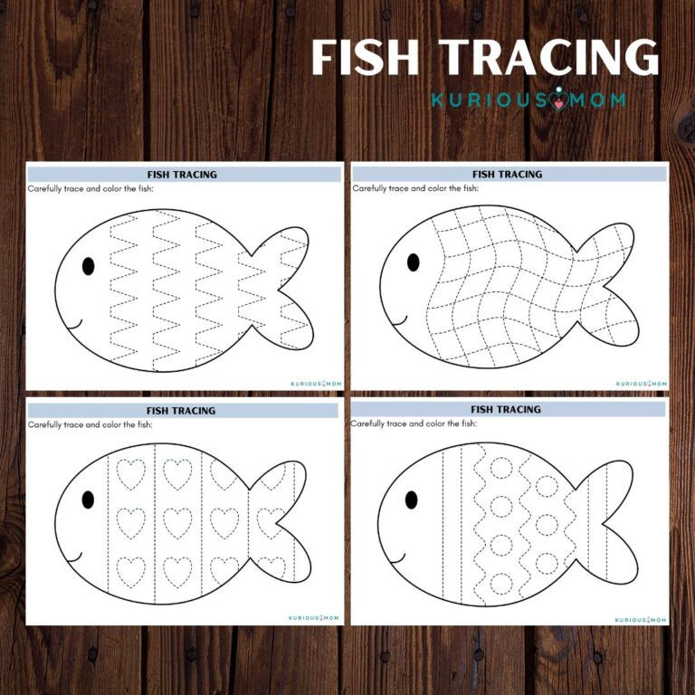 Fish tracing printable worksheet - KuriousMom Shop