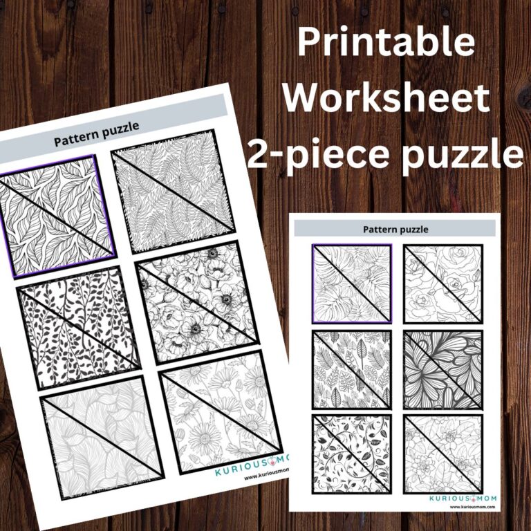 Pattern 2 piece puzzle printable worksheet - KuriousMom Shop