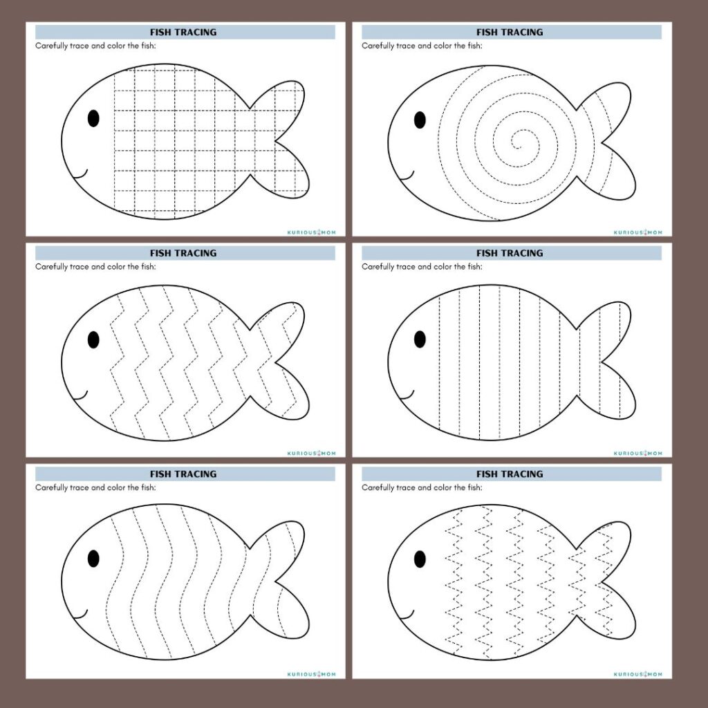Fish tracing printable worksheet - KuriousMom Shop