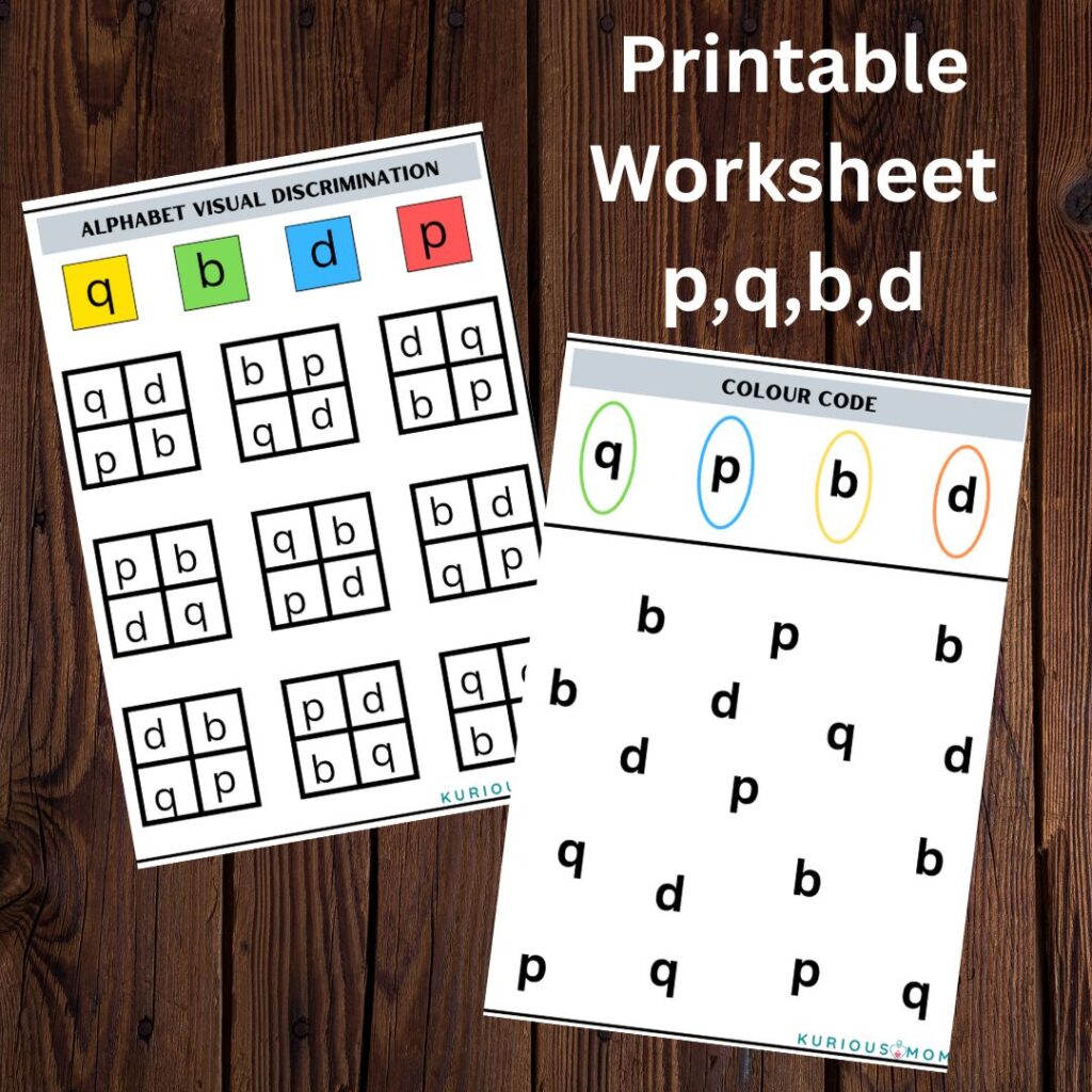 Confusing letters p,q,b,d printable worksheet - KuriousMom Shop