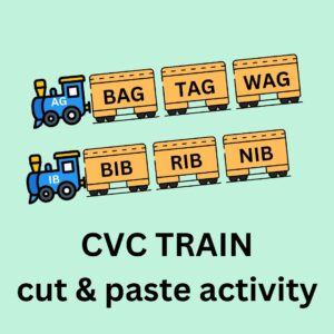 CVC train cut paste printable worksheet - KuriousMom Shop