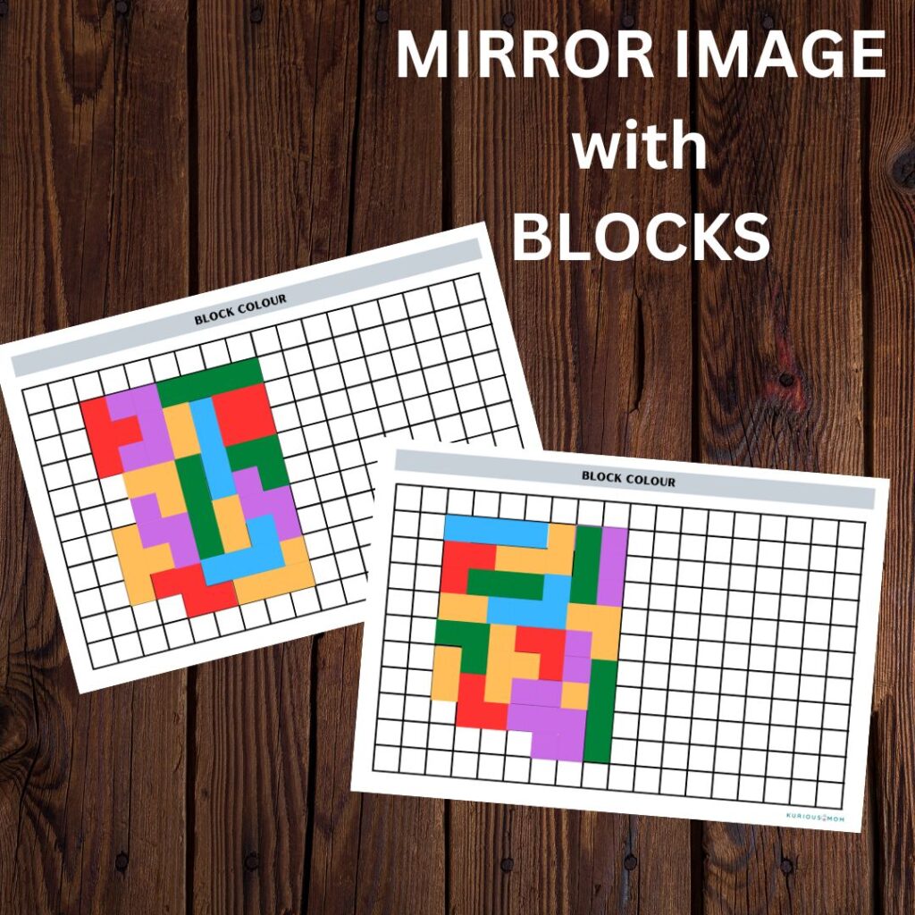 Mirror image with blocks printable worksheet - KuriousMom Shop