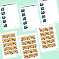 CVC train cut paste printable worksheet - KuriousMom Shop