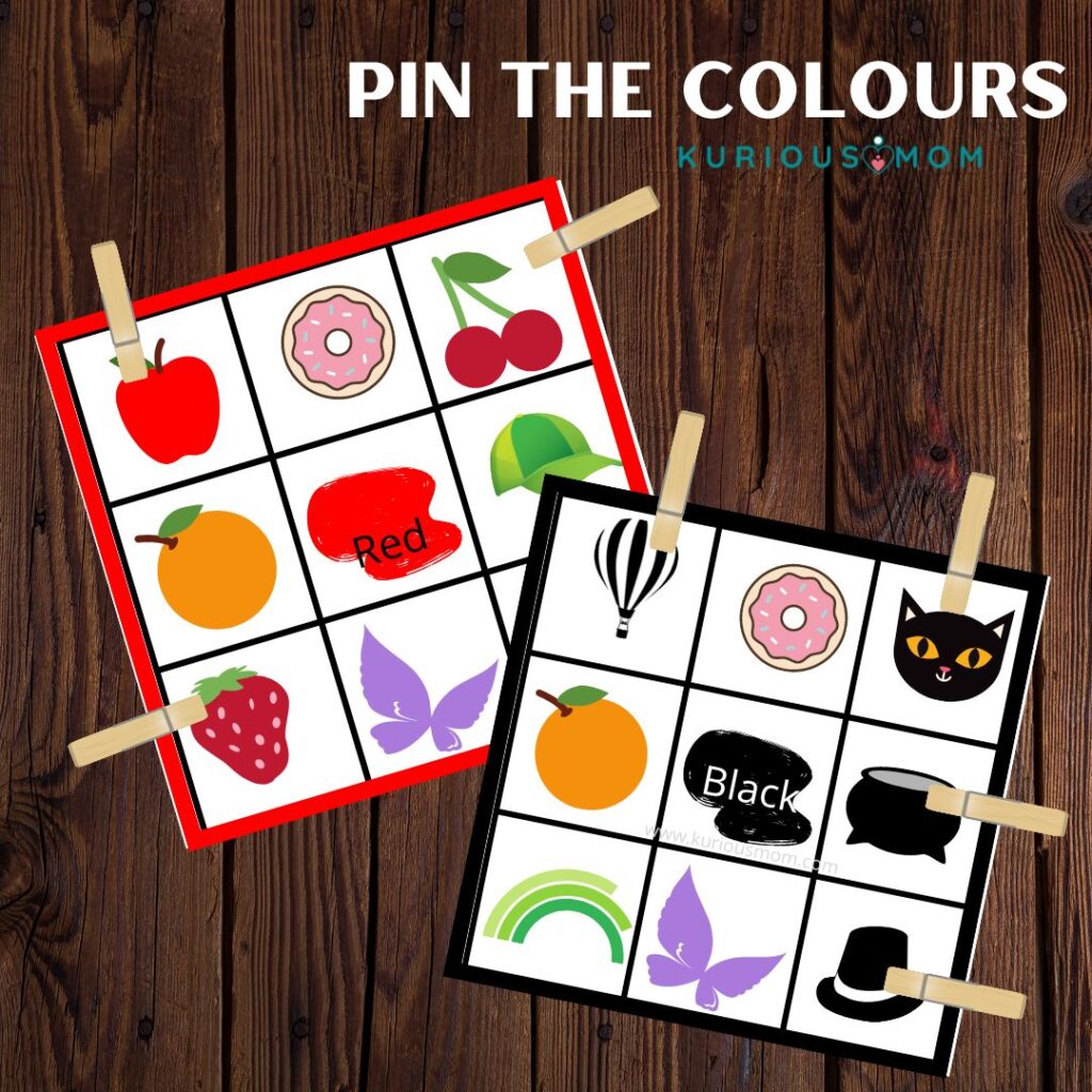 Pin the colours printable worksheet - KuriousMom Shop