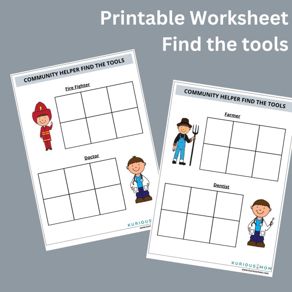 Community Helper: Find the Tools printable worksheet - KuriousMom Shop