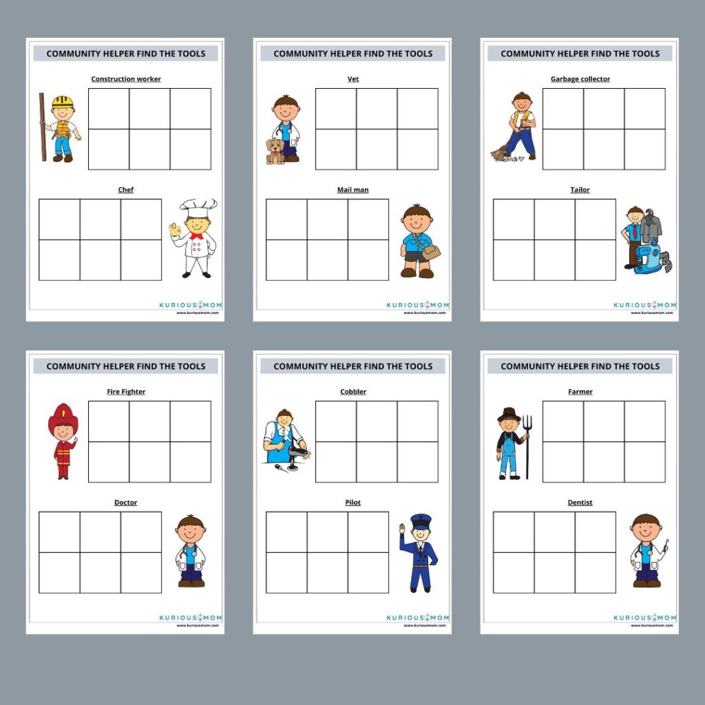 Community Helper: Find the Tools printable worksheet - KuriousMom Shop