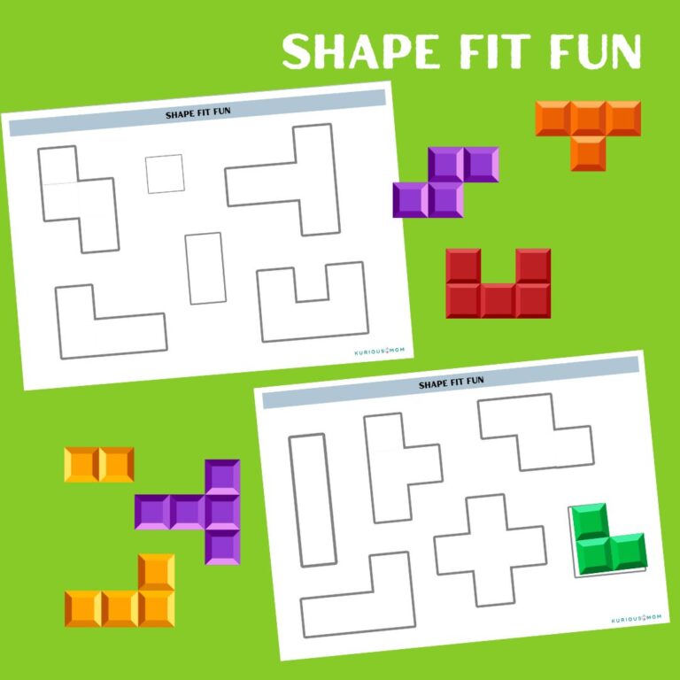 Shape Fit Fun Activity printable worksheet - KuriousMom Shop
