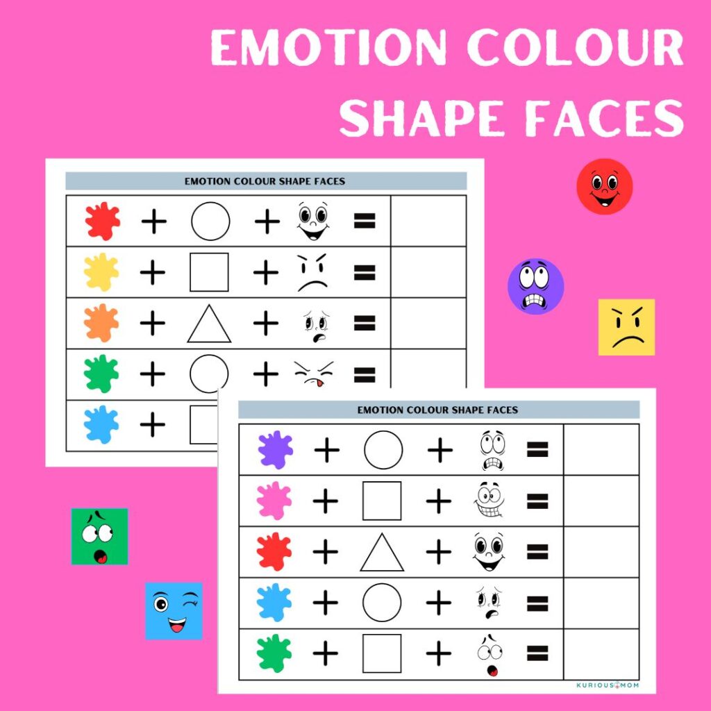 Emotion Color Shape Faces printable worksheet - KuriousMom Shop