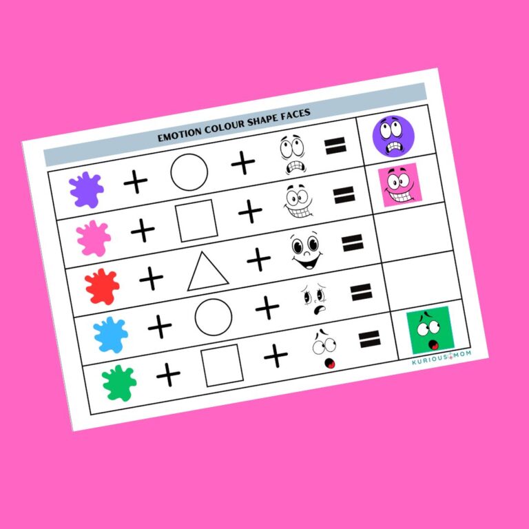 Emotion Color Shape Faces printable worksheet - KuriousMom Shop