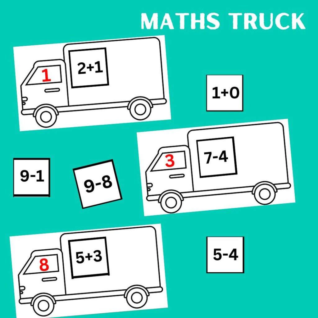 Maths Truck Activity printable worksheet - KuriousMom Shop