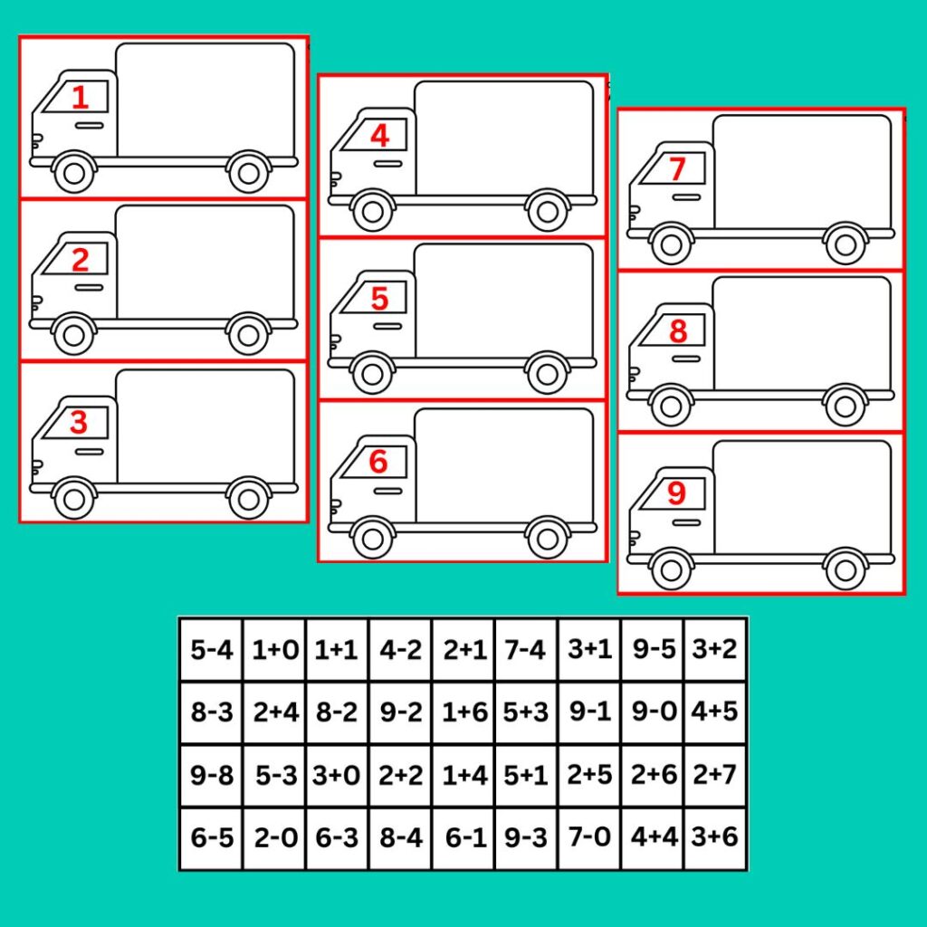 Maths Truck Activity printable worksheet - KuriousMom Shop