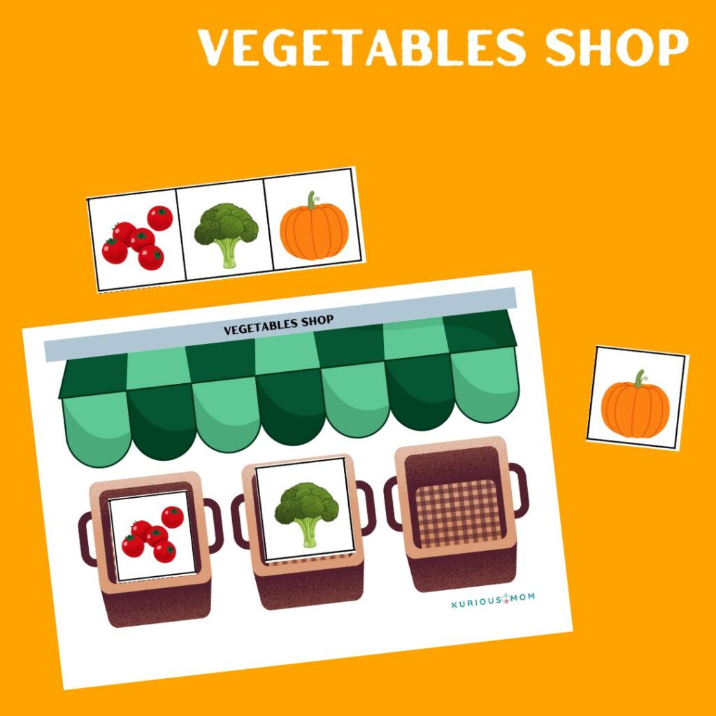 Vegetable Shop printable worksheet - KuriousMom Shop