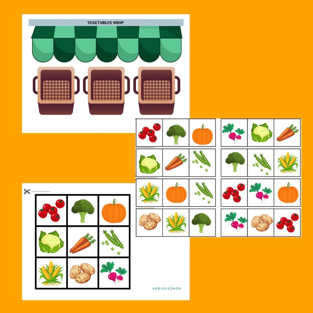 Vegetable Shop printable worksheet - KuriousMom Shop