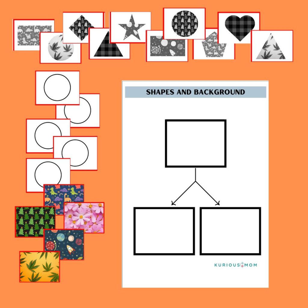 Shapes and background printable worksheet - KuriousMom Shop