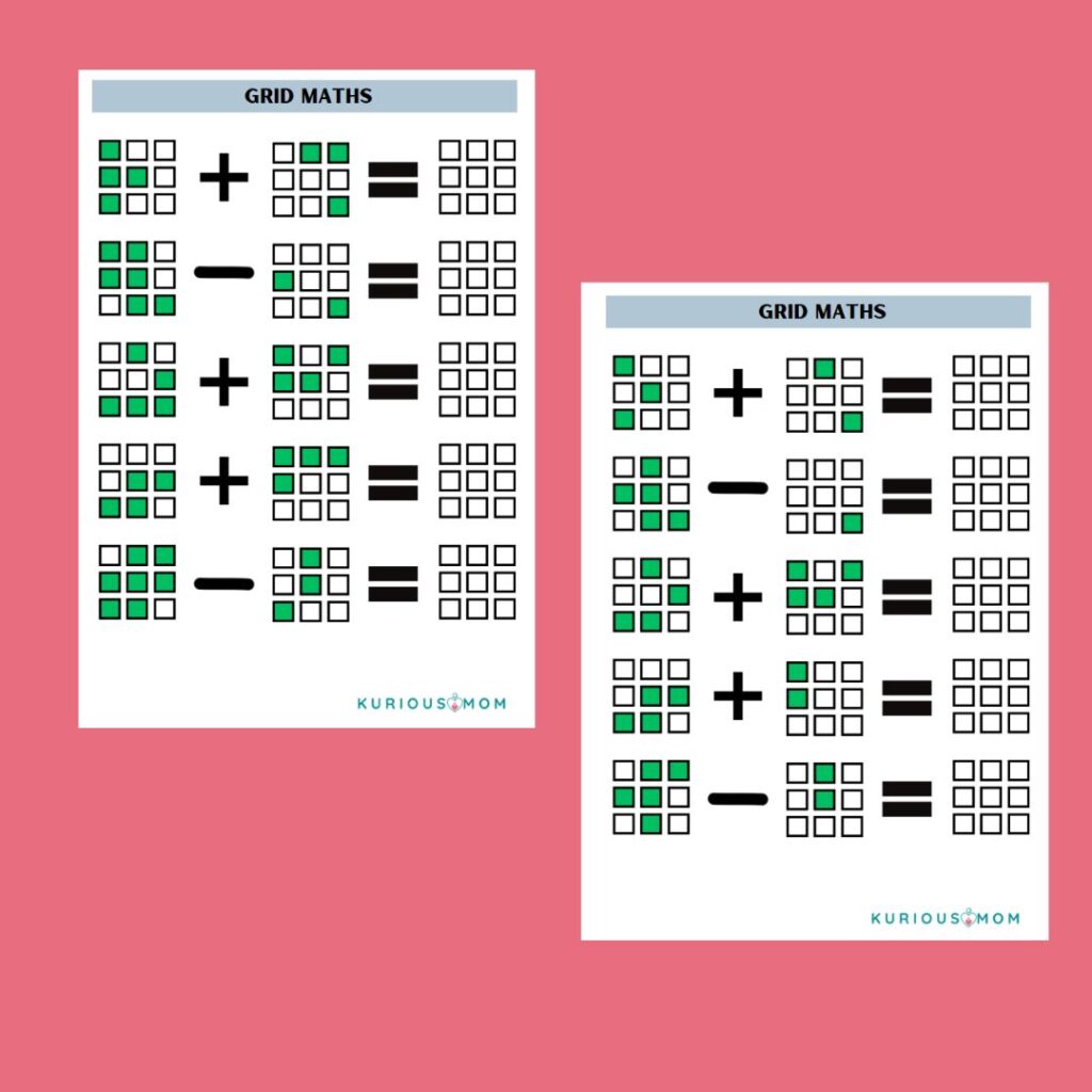 Grid Maths printable worksheet - KuriousMom Shop