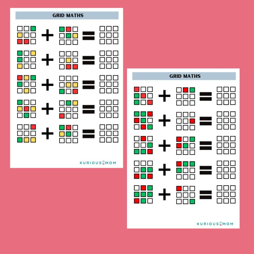 Grid Maths printable worksheet - KuriousMom Shop