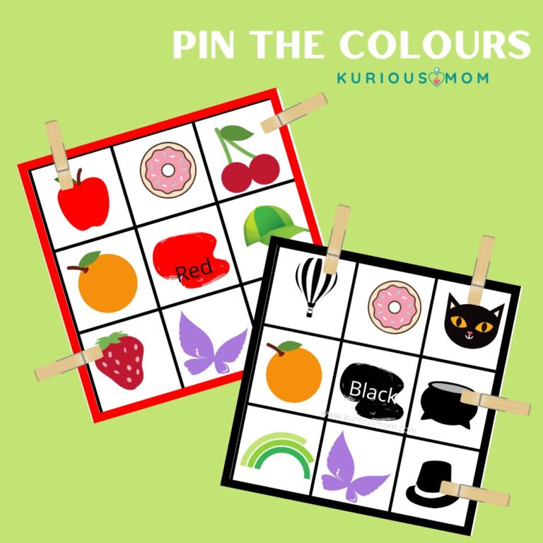 Pin the colours printable worksheet - KuriousMom Shop