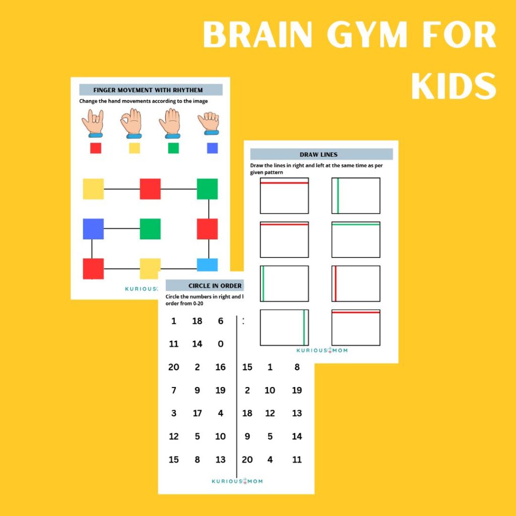 Brain gym for kids printable worksheet - KuriousMom Shop