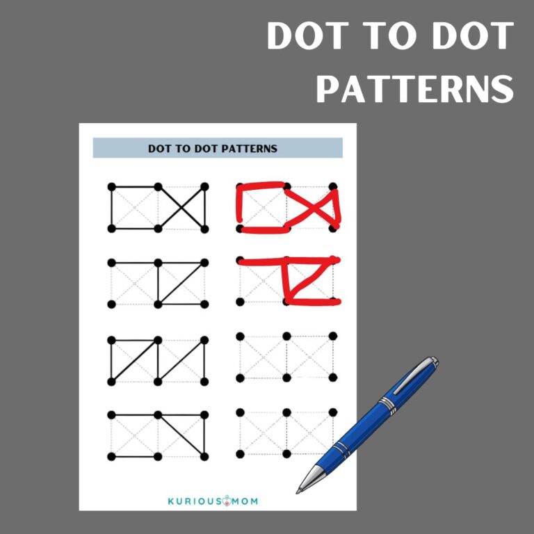 Dot to Dot Patterns printable worksheet - KuriousMom Shop