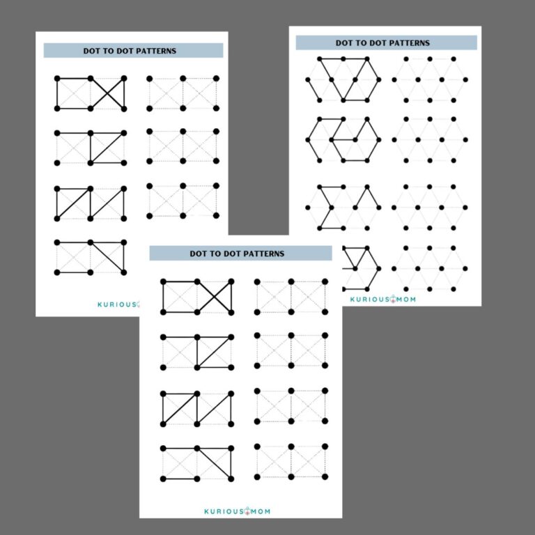Dot to Dot Patterns printable worksheet - KuriousMom Shop