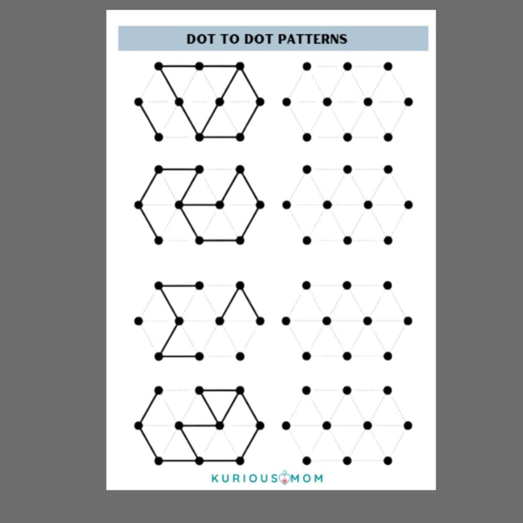 Dot to Dot Patterns printable worksheet - KuriousMom Shop