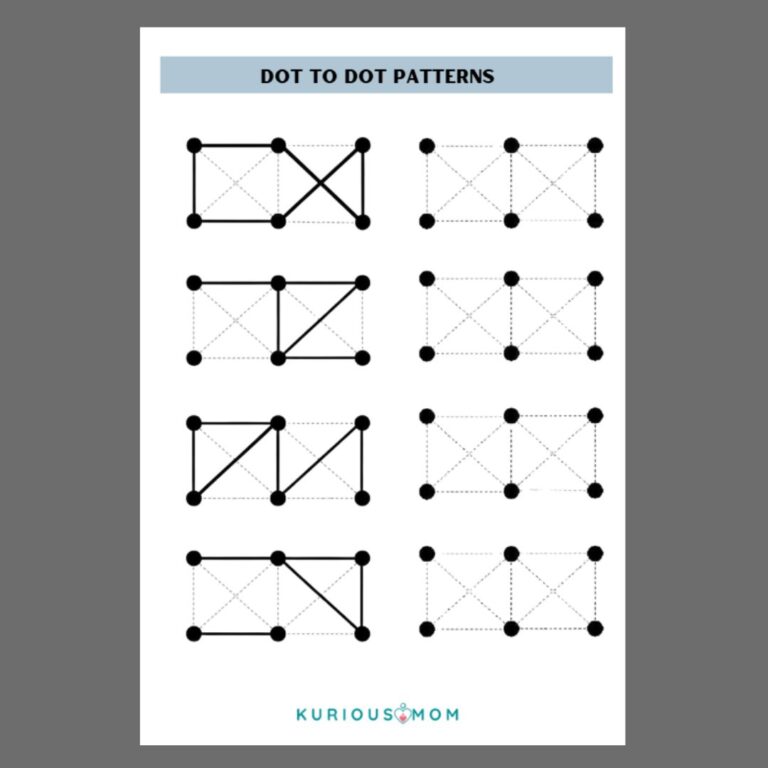 Dot to Dot Patterns printable worksheet - KuriousMom Shop