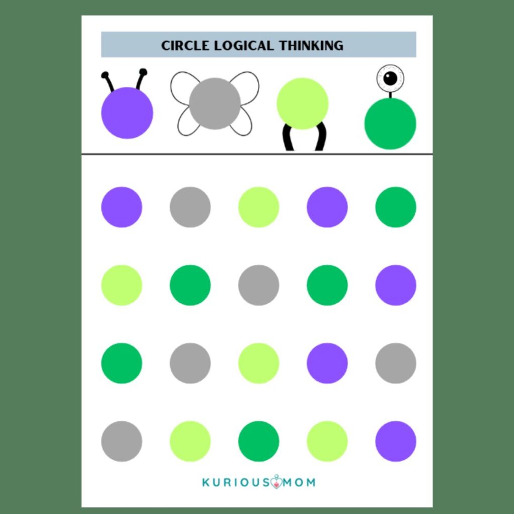 Circle Logical Thinking printable worksheet - KuriousMom Shop