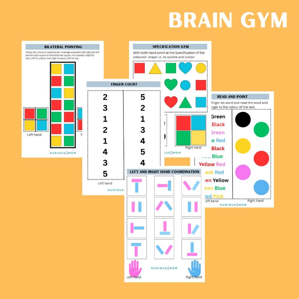 Brain gym printable worksheet - KuriousMom Shop